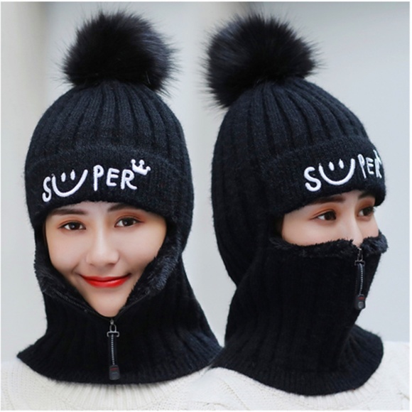 Accessories | Winter Hat Beanies Double Layered Zipper Fleece With Face ...